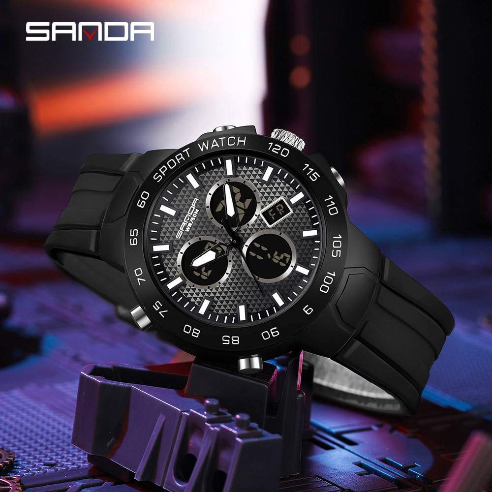 SANDA Top Luxury Brand Men's Watches Outdoor Sports Waterproof Dual ...
